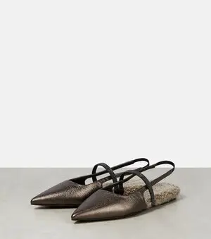 Brunello Cucinelli Embellished Leather Slingback Flats