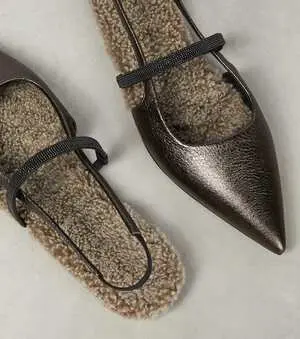 Brunello Cucinelli Embellished Leather Slingback Flats