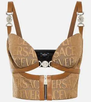 Versace Allover Leather-trimmed Bustier - Beige