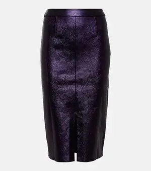 Stouls Carmen Metallic Leather Midi Skirt - Blue