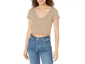 Madewell Brightside V-neck Crop Tee In Stripe - Brown