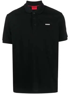 Hugo Cotton-piqué Polo Shirt With Logo Print - Black