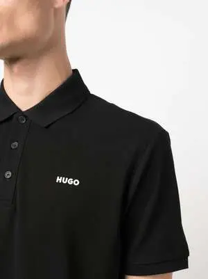 Hugo Cotton-piqué Polo Shirt With Logo Print - Black