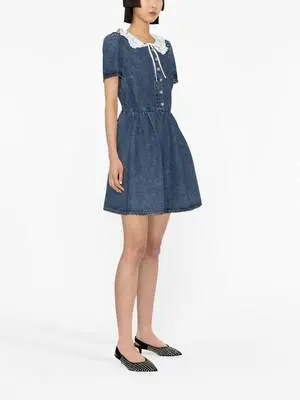 SELF-PORTRAIT Lace-trimmed Denim Mini Dress