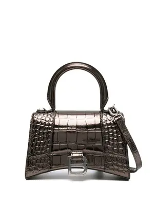 Balenciaga Hourglass Xs Crocodile-embossed Tote Bag - Brown
