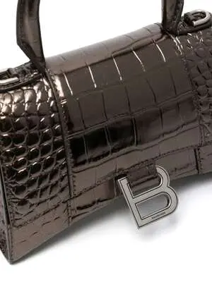 Balenciaga Hourglass Xs Crocodile-embossed Tote Bag - Brown