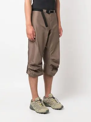 GR10K Buckle-fastening Satin Cropped Trousers - Brown