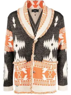 Alanui Icon Jacquard V-neck Cardigan - Clotted Cream - Black
