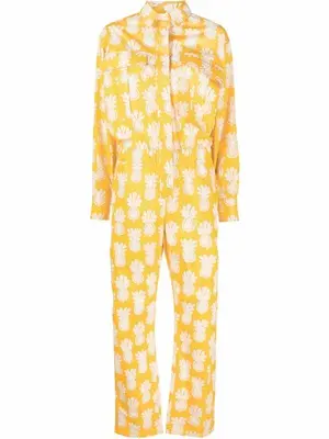 La DoubleJ Pineapple-print Cotton Jumpsuit - Yellow