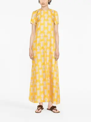 La DoubleJ Swing Graphic-print Silk Dress - Yellow