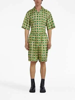 Marni Silk Check Shorts - Green