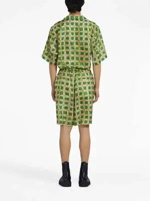 Marni Silk Check Shorts - Green