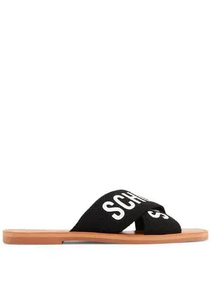 Schutz Logo-print Flat Leather Slides - Black