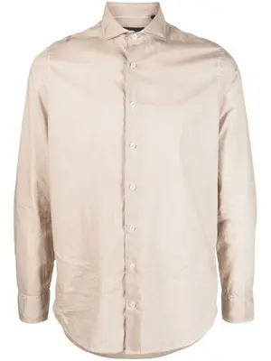 LARDINI Long-sleeve Buttoned Cotton Shirt - Neutrals