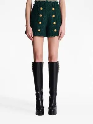 Balmain Button-detailed Tweed Shorts - Green
