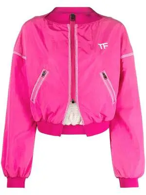 TOM FORD Logo-print Cropped Bomber Jacket - Pink