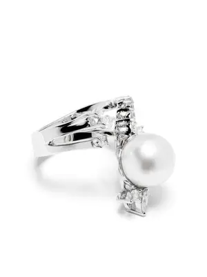 Yeprem 18kt White Gold Diamond And Pearl Ring - Silver