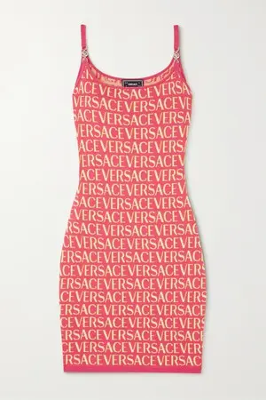 Versace Embellished Jacquard-knit Cotton-blend Mini Dress