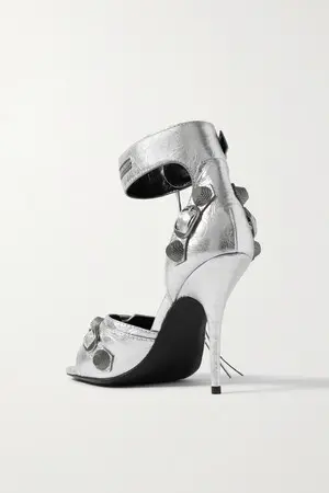 Balenciaga Cagole Embellished Metallic Crinkled-leather Sandals