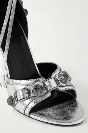 Balenciaga Cagole Embellished Metallic Crinkled-leather Sandals