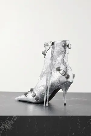 Balenciaga Le Cagole Studded Crinkled-leather Ankle Boots - Silver