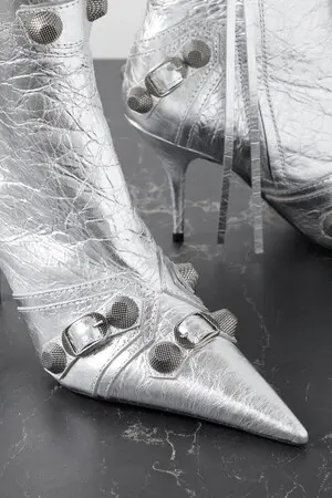 Balenciaga Le Cagole Studded Crinkled-leather Ankle Boots - Silver