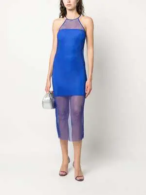 Patrizia Pepe Rhinestone-embellished Mesh Midi Dress - Blue