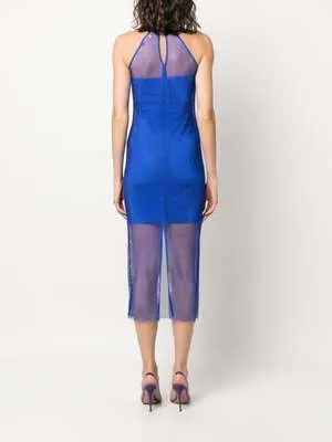 Patrizia Pepe Rhinestone-embellished Mesh Midi Dress - Blue