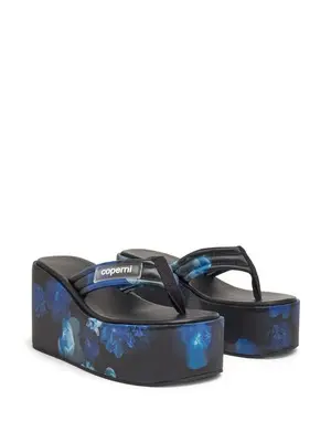 Coperni Floral-print Holographic Wedge Sandals