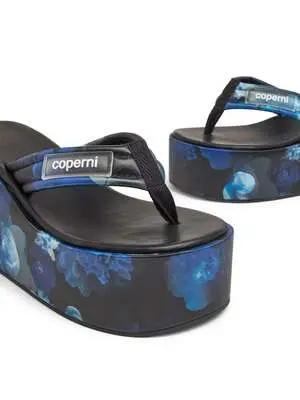 Coperni Floral-print Holographic Wedge Sandals