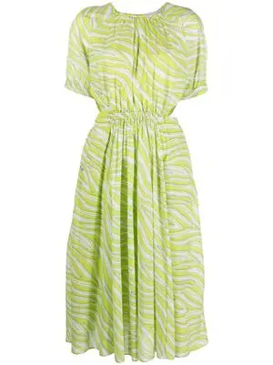 Michael Kors Zebra-print Cotton Midi Dress - Green