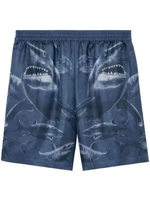 Burberry Shark Print Silk Shorts - Blue