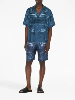 Burberry Shark Print Silk Shorts - Blue