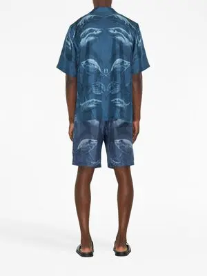 Burberry Shark Print Silk Shorts - Blue