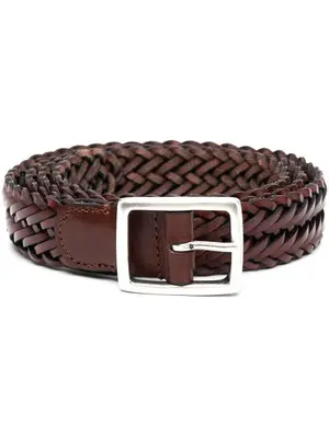 DELL'OGLIO Woven Leather Belt - Brown