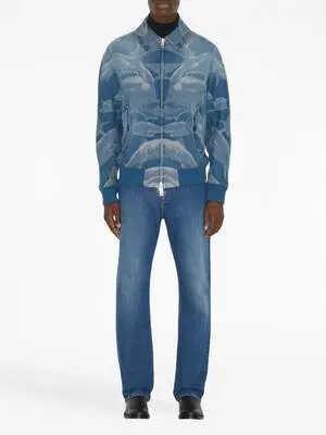 Burberry Shark-print Denim Bomber Jacket