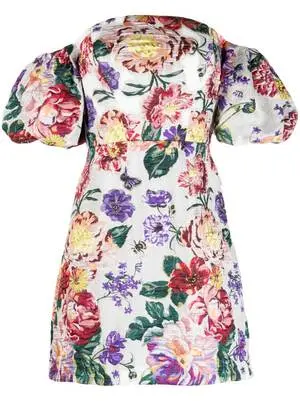 Marchesa Floral-embroidered Off-shoulder Minidress - White