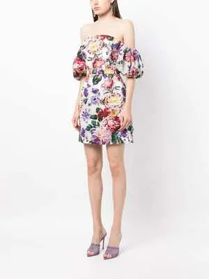 Marchesa Floral-embroidered Off-shoulder Minidress