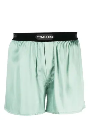 TOM FORD Logo-waist Silk Boxers Green