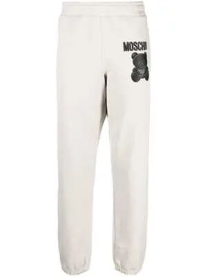 Moschino Teddy Bear-print Organic-cotton Track Pants - Grey