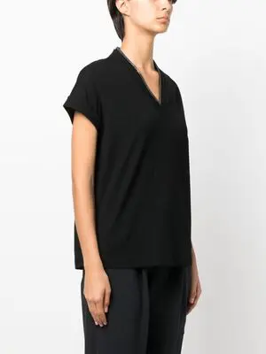 Brunello Cucinelli Monili-trim V-neck T-shirt - Black