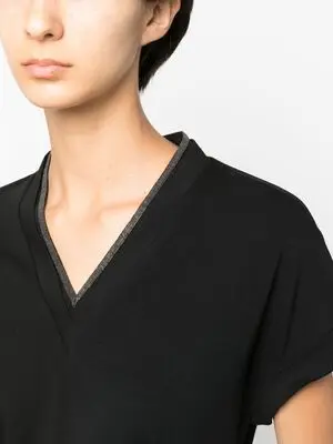 Brunello Cucinelli Monili-trim V-neck T-shirt - Black