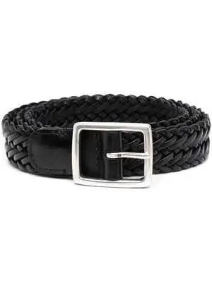 DELL'OGLIO Woven Leather Belt - Black