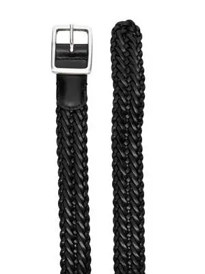 DELL'OGLIO Woven Leather Belt - Black