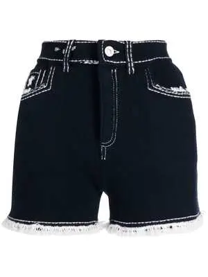BARRIE Fine-knit Fringe-detail Shorts - Blue