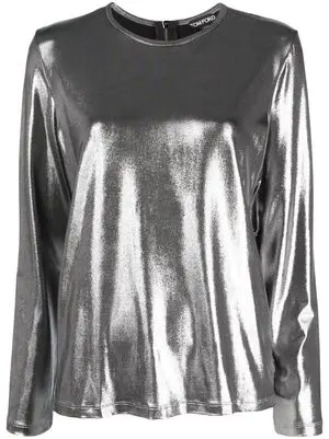 TOM FORD Metallic Laminated Long-sleeve Top