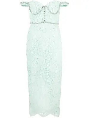 SELF-PORTRAIT Off-shoulder Lace Midi Dress - Green