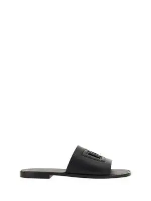 Dolce & Gabbana Leather Slides With DG Logo - Nero