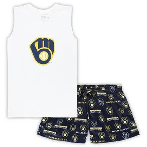 CONCEPTS SPORT Navy Milwaukee Brewers Tank Top & Shorts Sleep Set - White