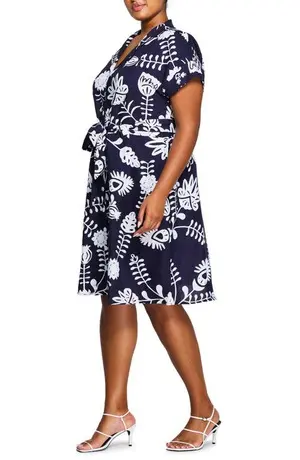 ESTELLE Tie Waist Linen Blend Shirtdress